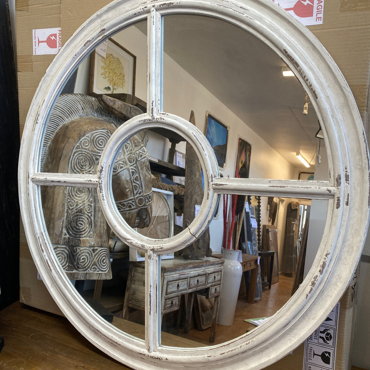 Oeil de Boeuf Mirror – Rustic Ivory Finish – Impulse Collective